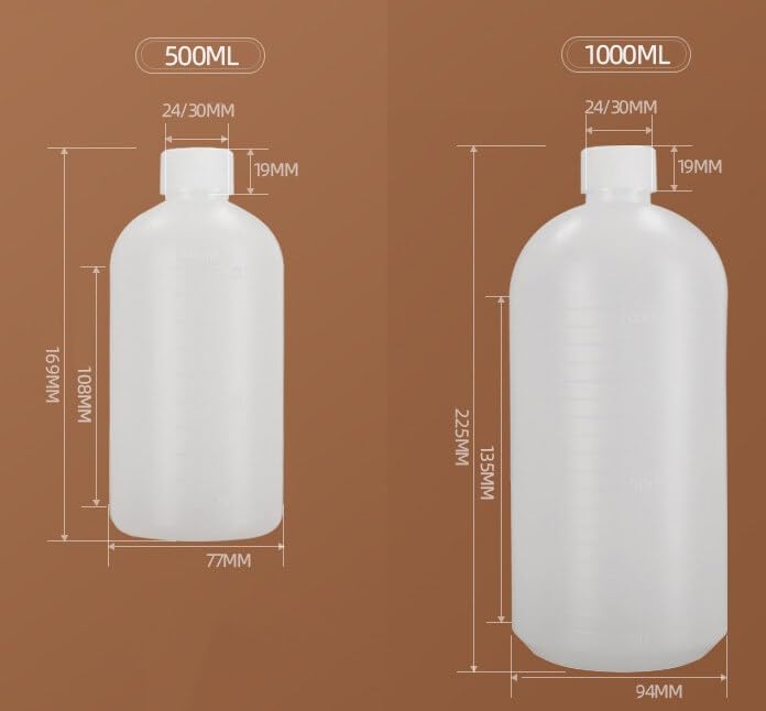 TOPWEL 2PCS 1000ml/34oz Empty Plastic Small Mouth Graduated Lab Chemical Container Reagent Bottle Sample Liquid Sealing Reagent Bottle Boston Rounds Liquid Storage with Inner Plug