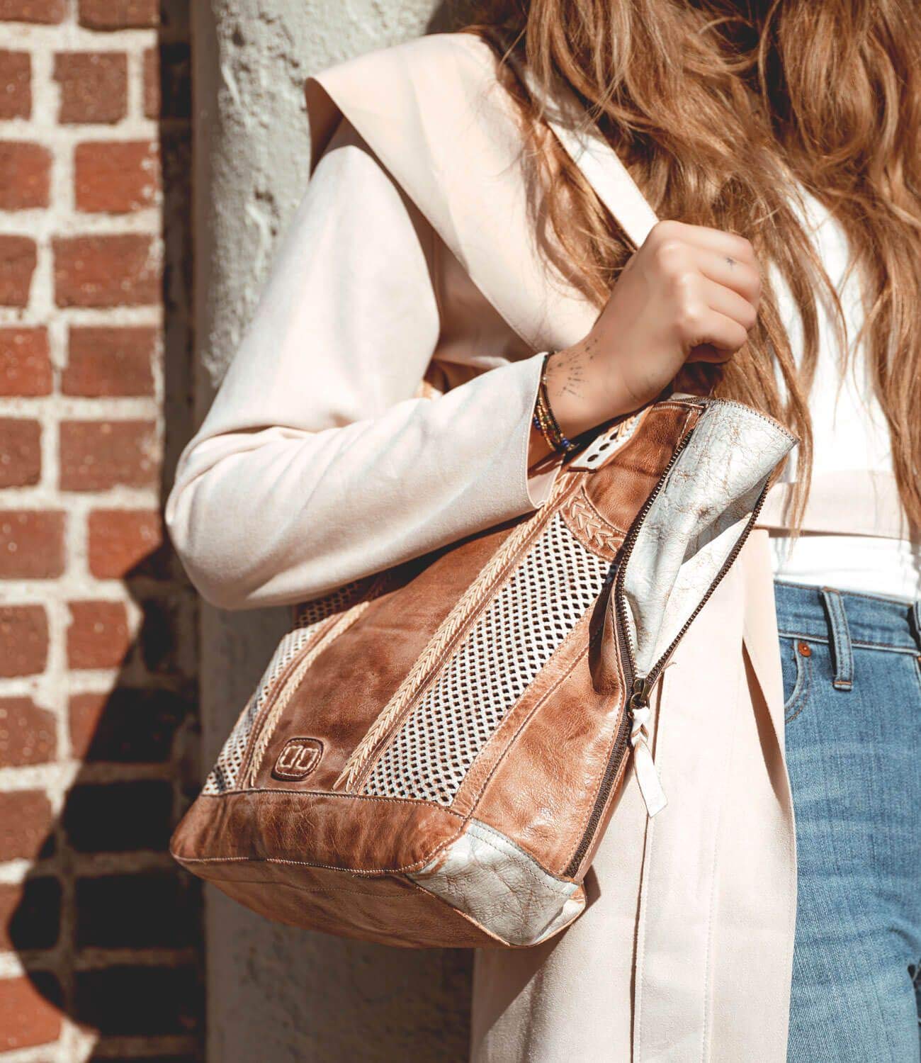 BedStu Amelie Tote Bag Light TanWhiteDistressed