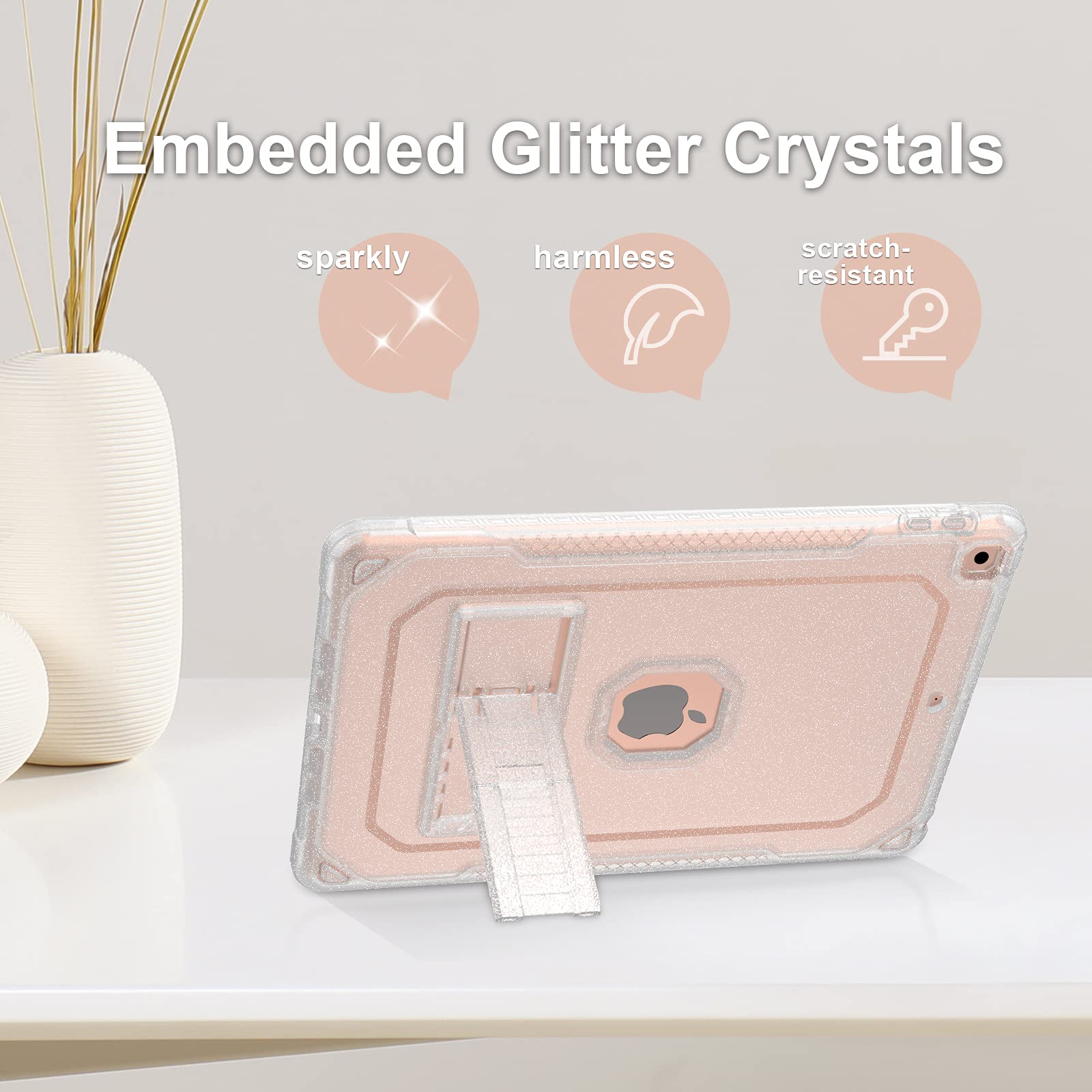 ZoneFoker Case for iPad Air 2 Case, for iPad 6th/5th Generation 2018/2017, for Apple iPad 9.7 inch with Screen Protector/Stand,Clear Glitter Full-Body Coverage Slim Cover for Girls Women Kids
