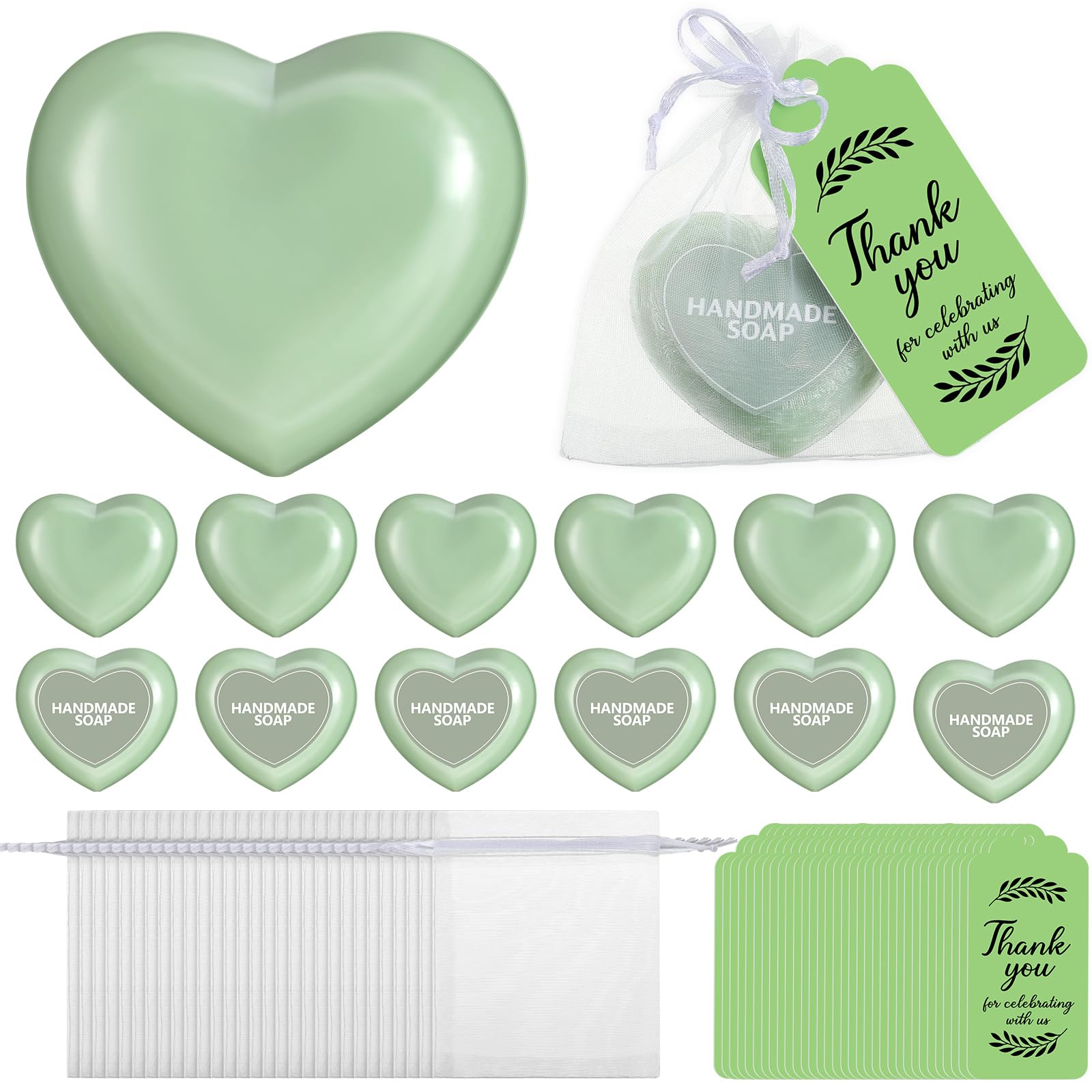 30 Sets 75 g Baby Shower Soap Favors for Guests Sage Green Heart Shaped Soap Favors with 30 Organza Bags and 30 Thank You Tags for Baby Shower Return Gift Wedding Bridal Shower Gender Reveal Favors