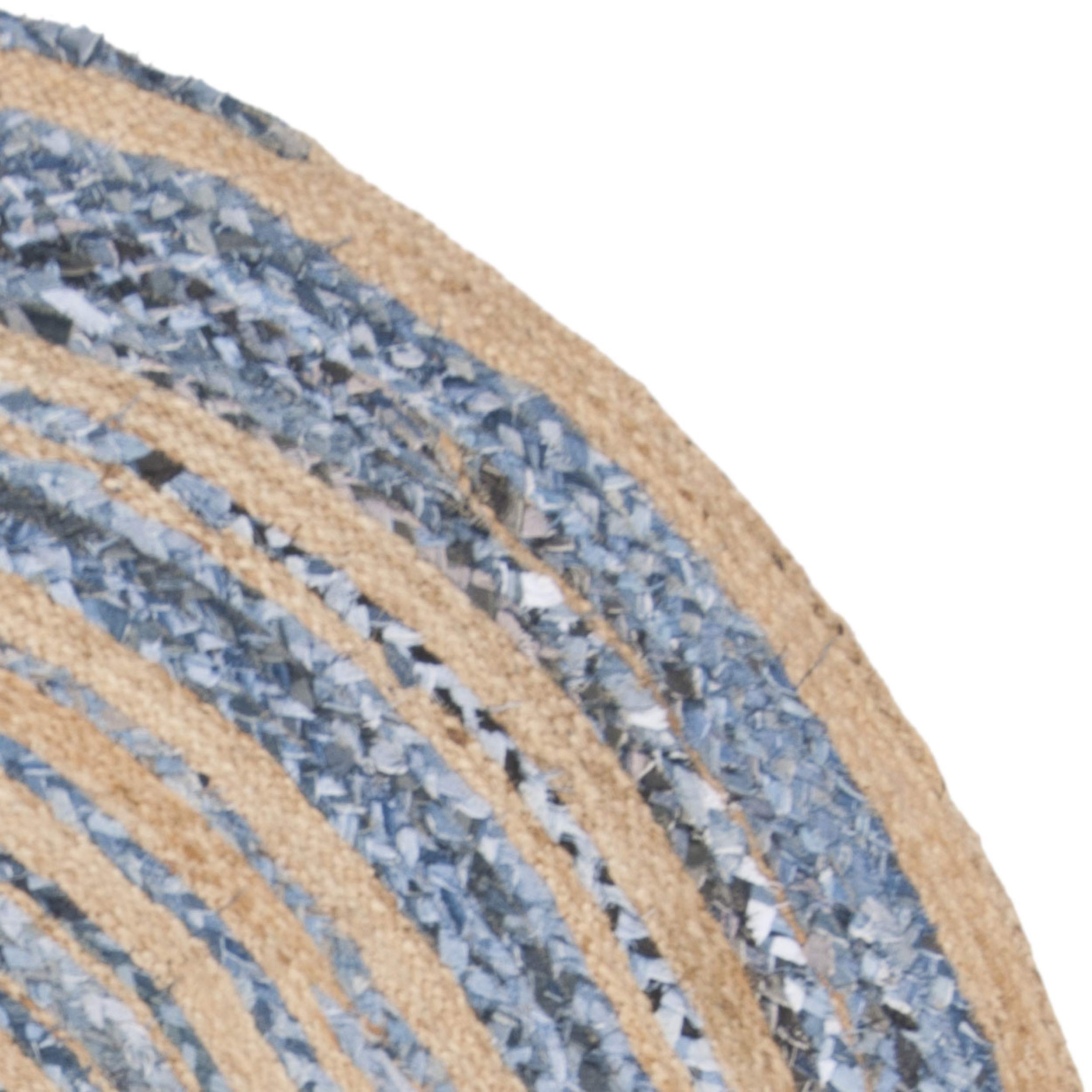 SAFAVIEH Cape Cod Collection 5' Round Blue / Natural CAP209L Handmade Braided Jute & Cotton Area Rug