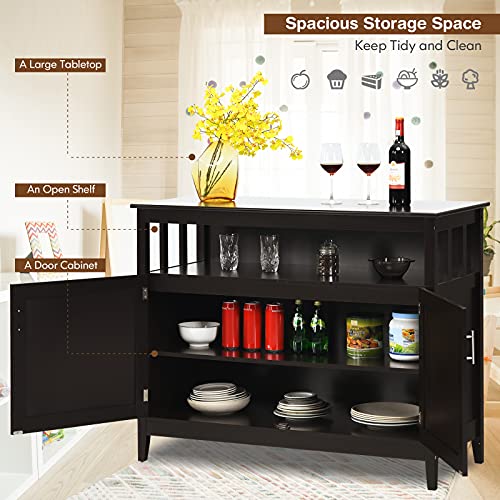 Costzon Buffet Cabinet with Storage, 45"L x 20"D x 36"H Large Wooden Kitchen Sideboard with 2-Level Shelf, Open Doors, Coffee Station Side Boards for Living Room, Home Coffee Bar, Bathroom (Espresso)