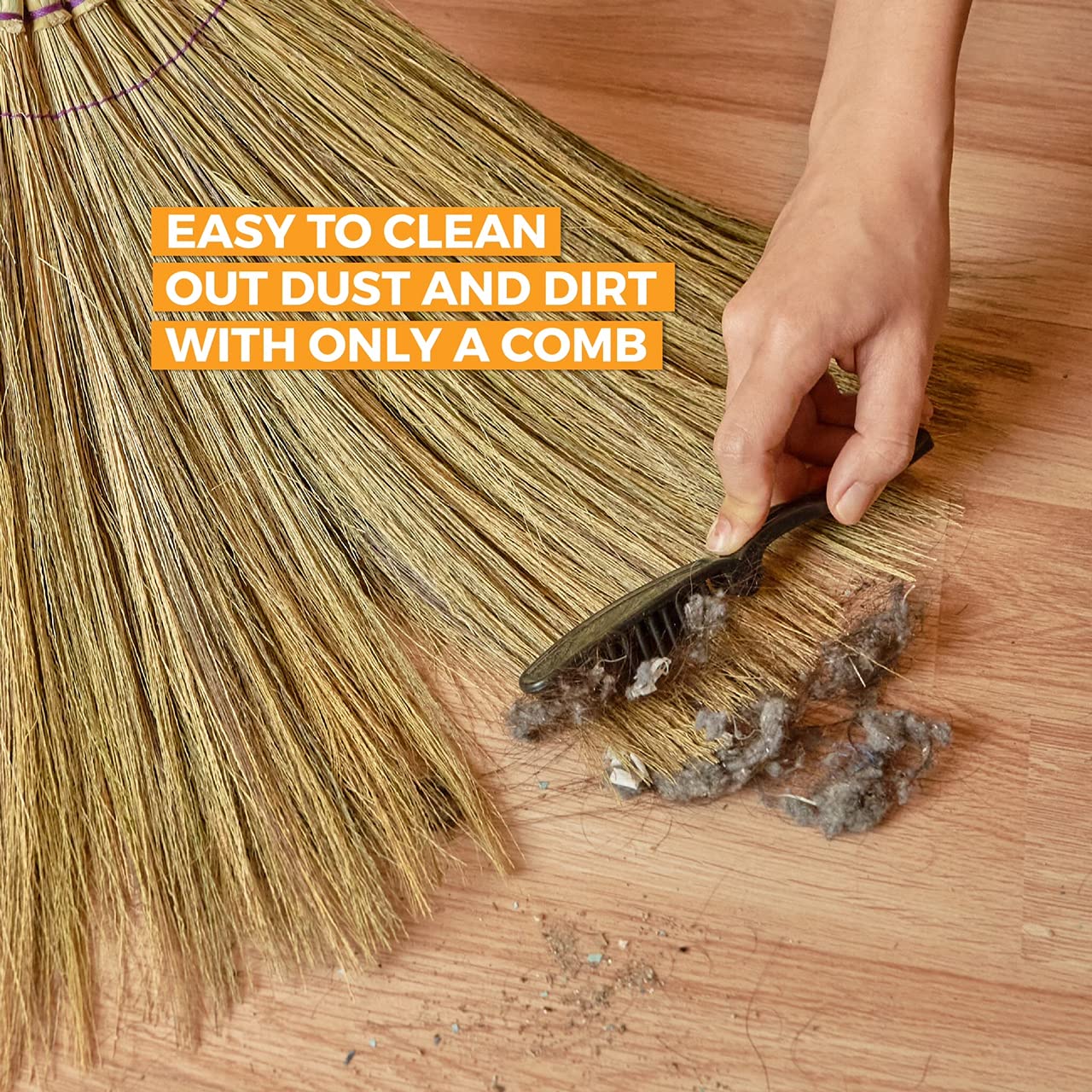 SN SKENNOVA - Asian Straw Broom Witch Broom Undecorated Wedding Jumping Broom with Bamboo Stick Handheld Size Handle - Hardwood Floor, Tile Floor Sweeper Housewarming (Black)