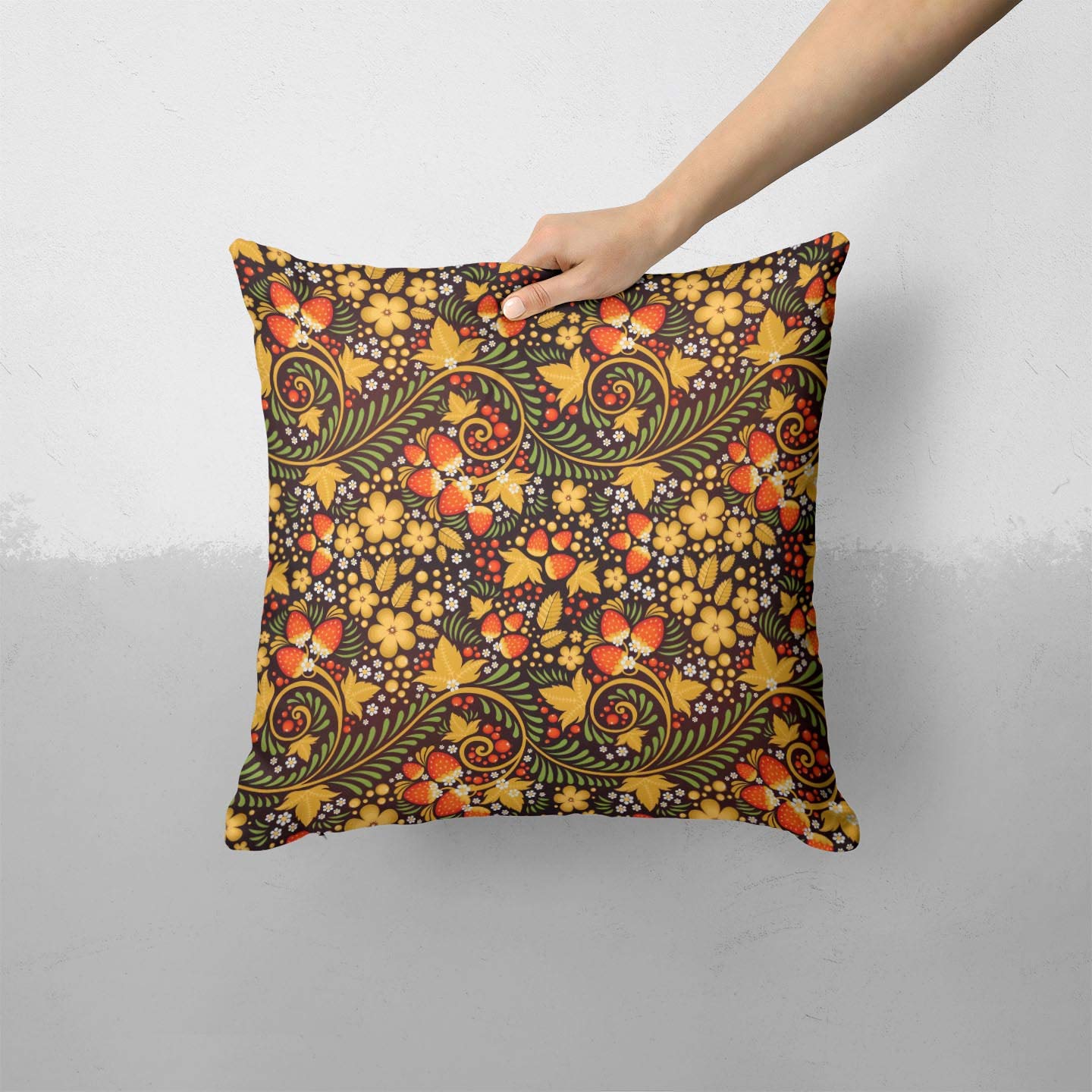 iiRov Colorful Floral Pattern with Strawberries - Custom Decorative Home Decor Indoor or Outdoor Throw Pillow Cover for Sofa, Bed or Couch Cushion (Pillow CASE Cover ONLY)