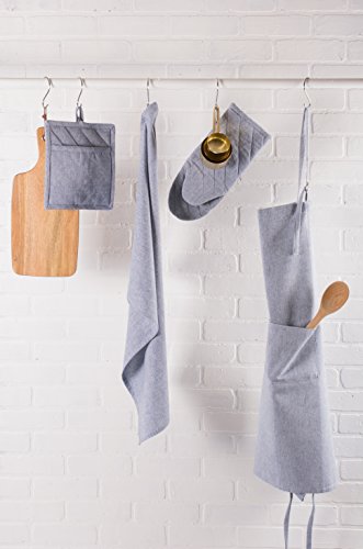 DII 100% Cotton Solid Chambray Kitchen Set, Chef Apron, Blue, 1 Piece
