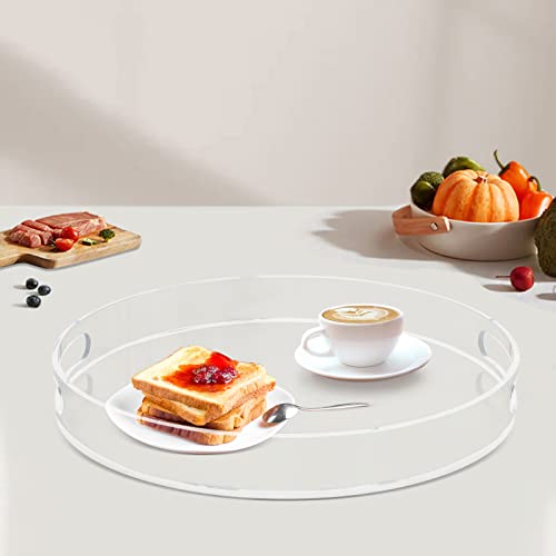 Acrylic Tray, Clear Serving Tray with Handles Decorative Tray Organizer for Coffee Table Bathroom Kitchen Office, 15.75 x 15.75 x 1.97inch