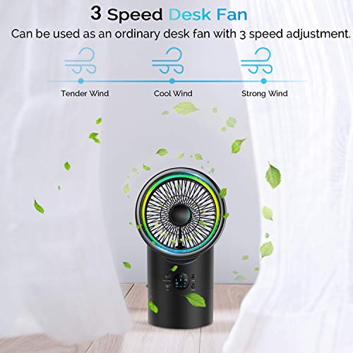 Portable Air Conditioner Fan, KUUOTE Mini Evaporative Cooler with 7 Colors Night Light, Personal Space Air Cooler Quiet Desk Fan Humidifier Misting Fan for Small Room Bedroom Home Office