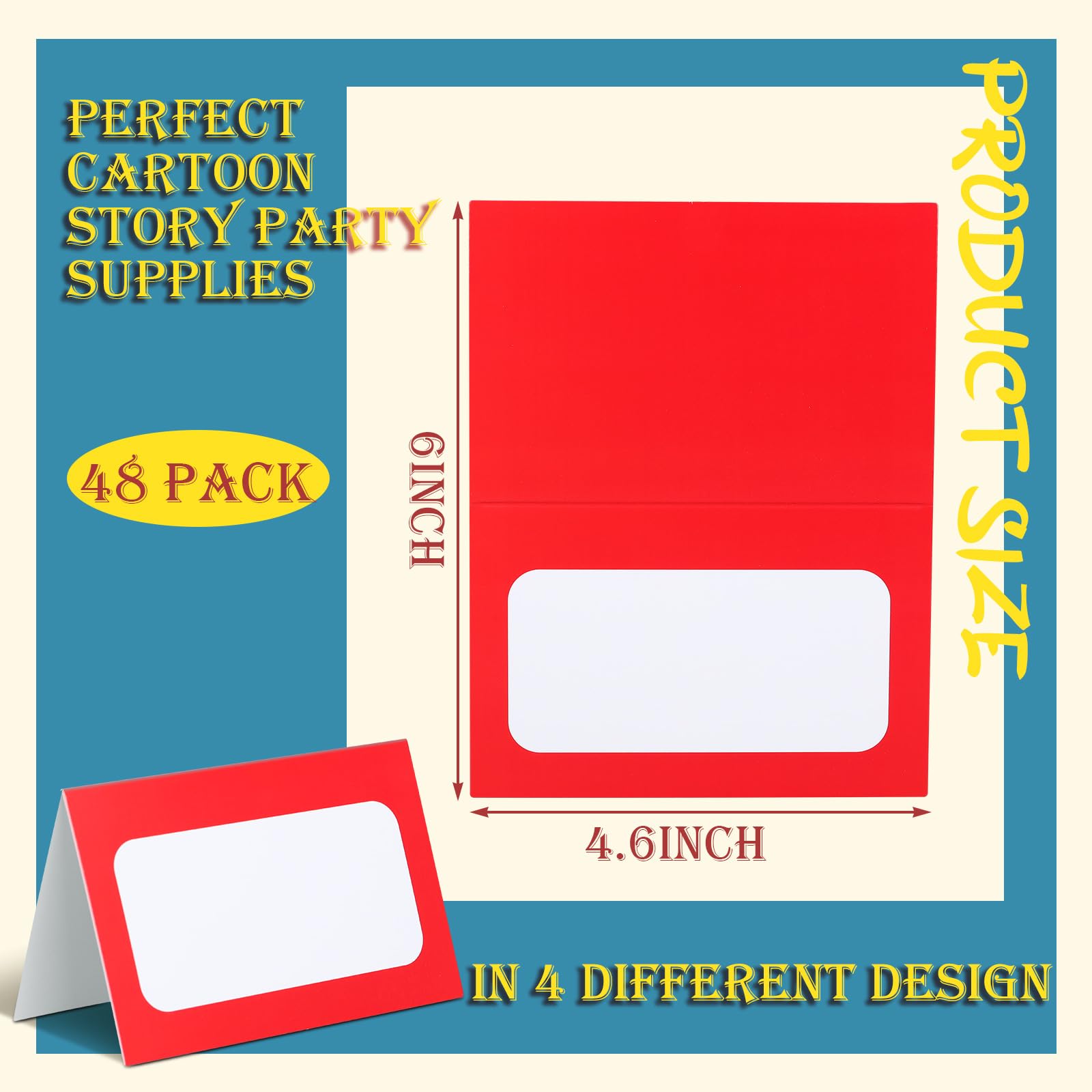 Affrolling 48 Pcs Food Labels Signs Folded Place Cards for Table Setting Blank Name Cards Birthday Party Story Party Decorations(Cartoon Story)