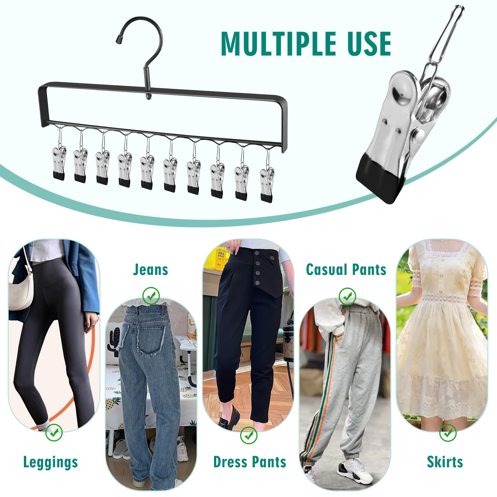 Gumilyo 2 Pack Legging Hanger for Closet, Deformation Resistance/High Load-Bearing/ 360° Rotatable/Space-Saving, Pants Hangers Also for Jeans, Caps, Bra, etc