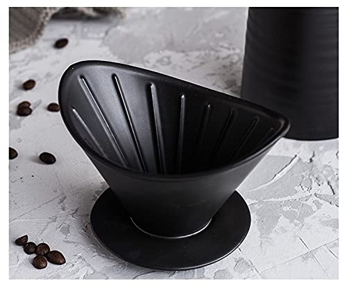 Ceramic Pour Over Coffee Maker, V60 Dripper & Decanter, Hand Brewer Durable Pot, Cone Funnel Coffee Drip with Black Coffee Filter Pot 1-2 Cup
