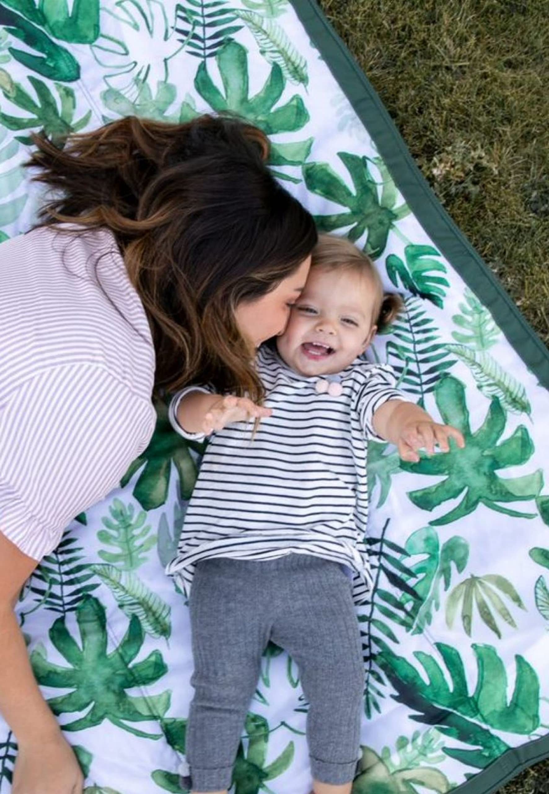 Little Unicorn 5'x5' Outdoor Family Picnic & Beach Blanket | Durable & Water-Resistant Fabric | Compact Fold & Easily Wipes Clean | Zipper Pocket (Tropical Leaf)