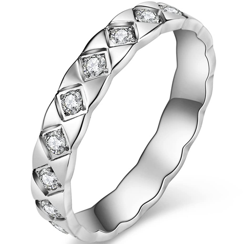 4mm Stainless Steel Grooved Waved Rhombic Pattern Eternity Style Wedding Band Ring (Silver, 8)