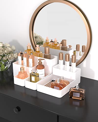 9 Pcs Stackable Drawer Organizer Trays Set, Multifunctional Stackable Storage Trays for Vanity, Bathroom, Kitchen, Desk Drawer Organizer Office. Plastic Drawer Organizers Available In 5 Colours, White