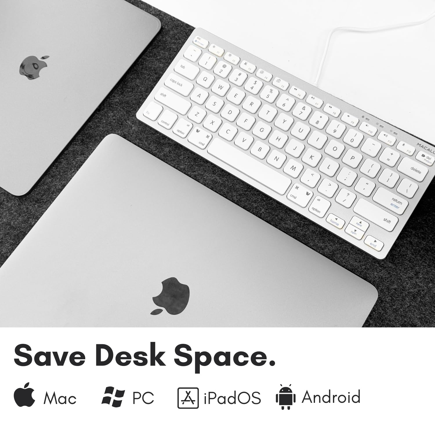 Macally Small USB C Keyboard - Plug & Play Compatible Wired Apple Keyboard for Mac Mini, MacBook Pro/Air, iMac, iPad, Windows, Chromebook with USBC Port - Compact & Mini USB Type C Keyboard - Silver