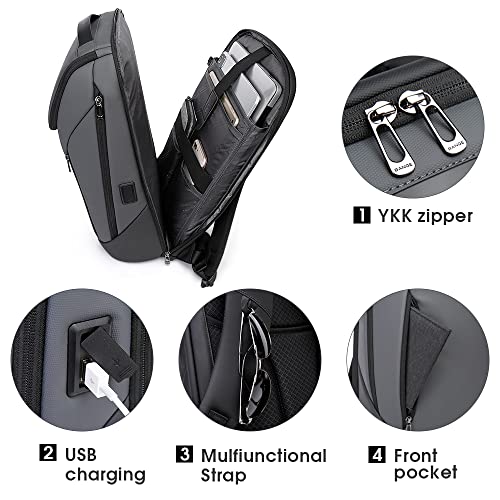 BANGE Business Smart Backpack Waterproof fit 15.6 Inch Laptop Backpack with USB Charging Port,Commuter Travel Durable Backpack (Gray)