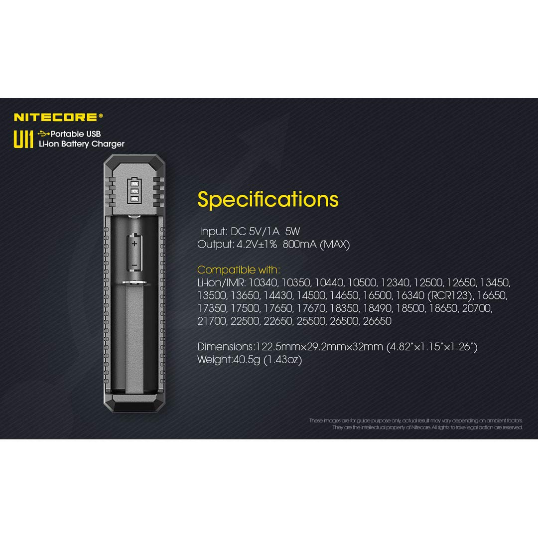 Nitecore UI1 Single-Slot Intelligent Lithium-ion Battery USB Charger for 18650, 18350, 20700, 21700, 16340, 14500 and More,and LumenTac Battery Organizer