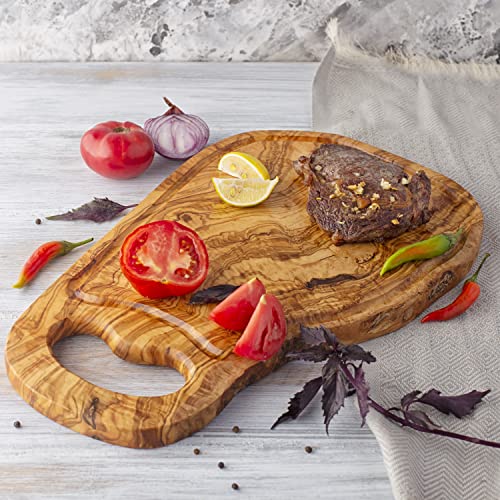 Forest Decor Olive Wood Cutting Board, Wooden Board with Juice Groove, Steak Board for Barbeque, Grilling Meat, Handcrafted Charcuterie Cheese Serving Board, Chopping and Carving Block, 16x6.5
