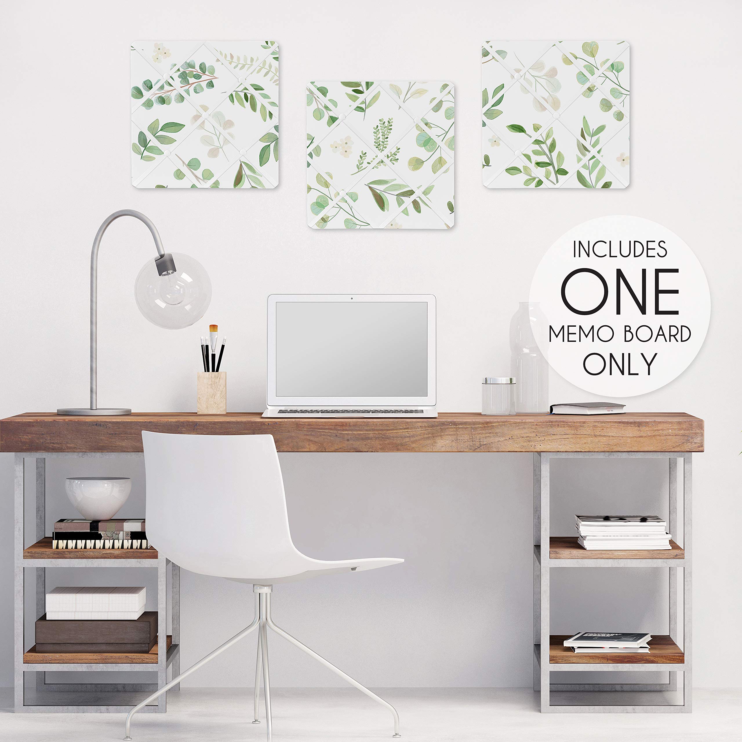 Sweet Jojo Designs Floral Leaf Fabric Memory Memo Photo Bulletin Board - Green and White Boho Watercolor Botanical Woodland Tropical Garden