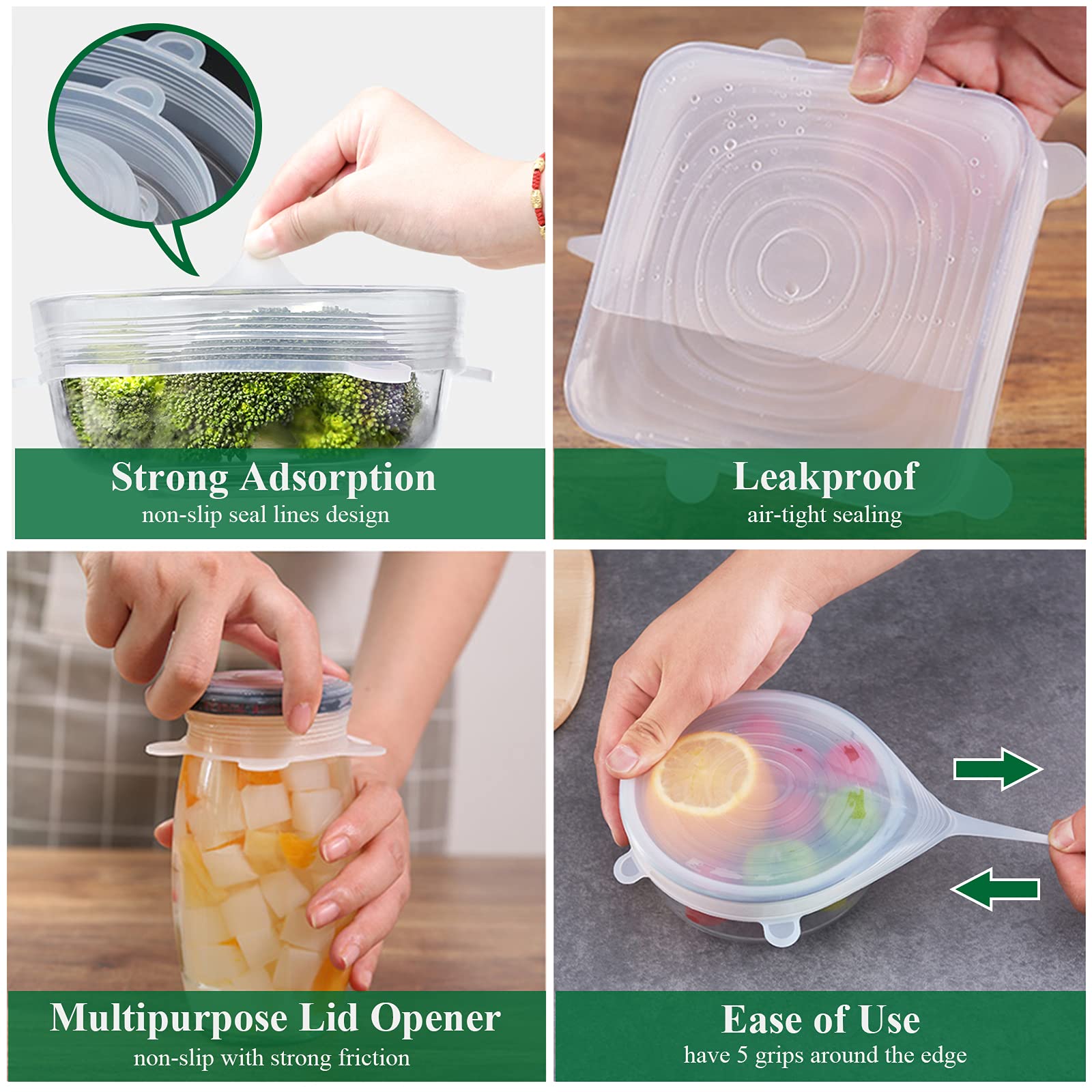Adpartner Silicone Stretch Lids, 12 Pack of Reusable Silicone Lids for Food Storage BPA-free Silicone Covers for Bowls, 6 Different Sizes to Fit Most Food Containers, Microwave & Dishwasher Use Safe