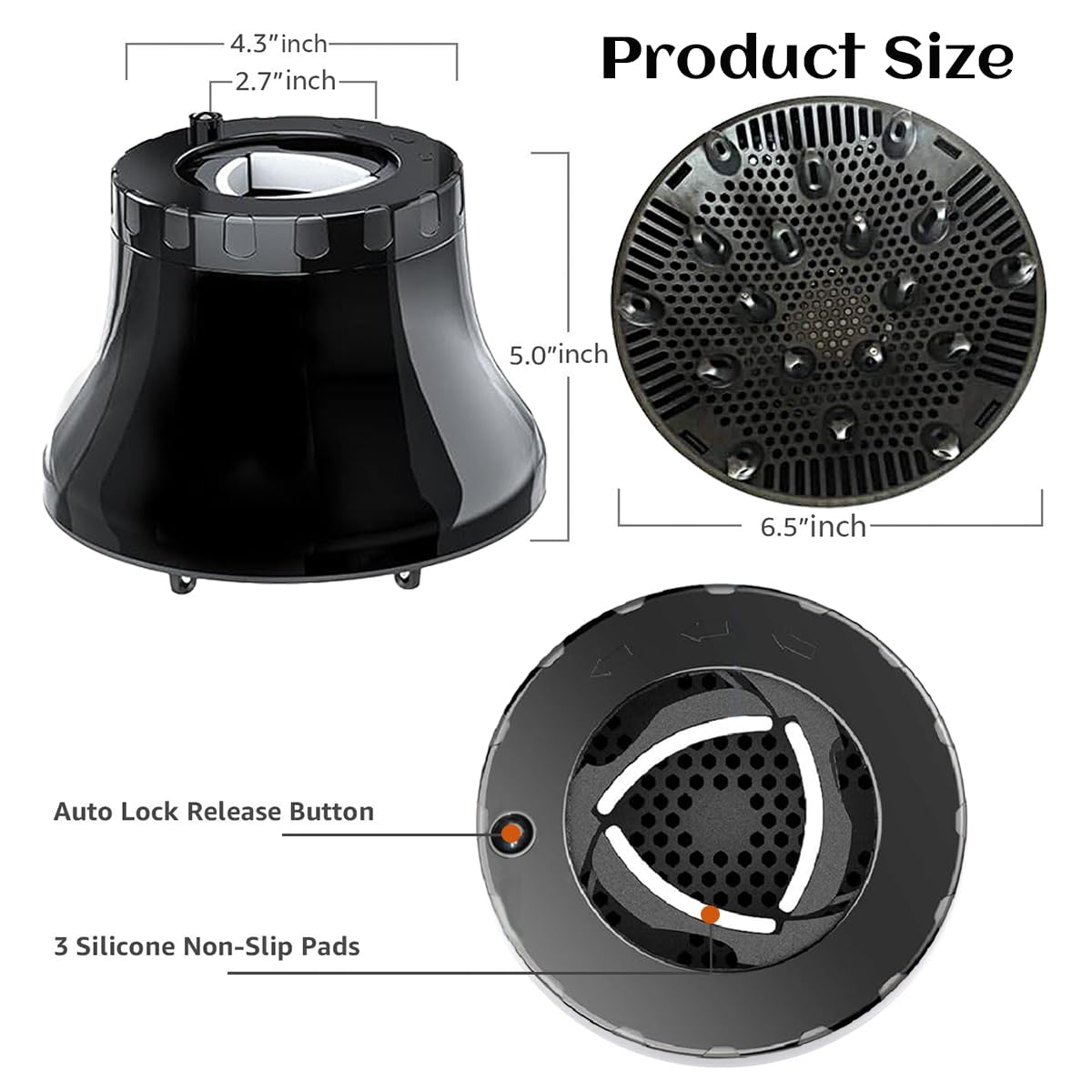 Hair Diffuser Attachment for Blow Dryers - Universal Fit for Fine, Thick, Curly, Wavy or Frizzy Hair - Professional Salon Tool (1.4-2.6 inch)