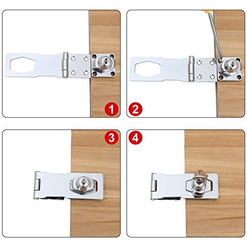 4 Pack Keyed Hasp Latch Locks, 4 Inch Twist Knob Keyed Locking Hasp, Stainless Steel Catch Latch Safety Lock with Keys, Safety Hasp Latches Keyed Different for Small Doors, Cabinets, Drawer, Boxes