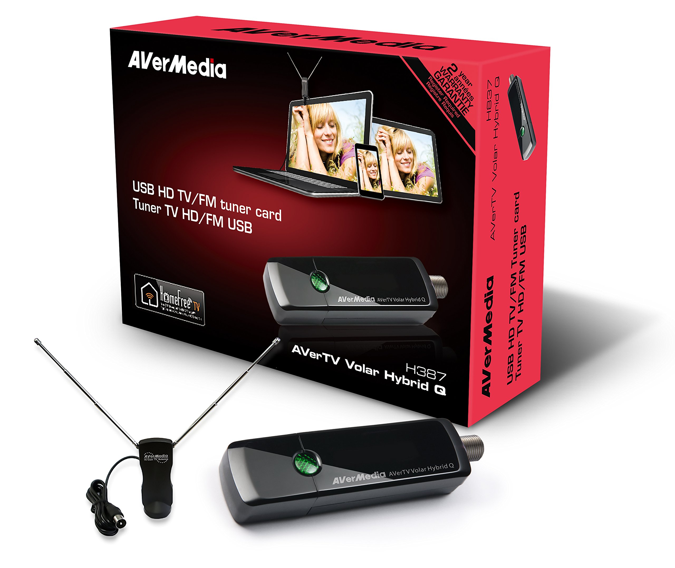 AVerMedia AVerTV Volar Hybrid Q, USB TV Tuner, ATSC, Clear QAM HDTV & FM Radio, Supports Windows 10 (H837)