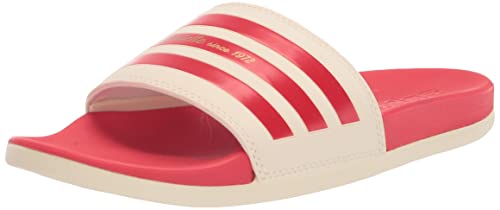 adidas Unisex Adilette Slides Sandal, Wonder White/Vivid Red/Gold Metallic, 13 US Women
