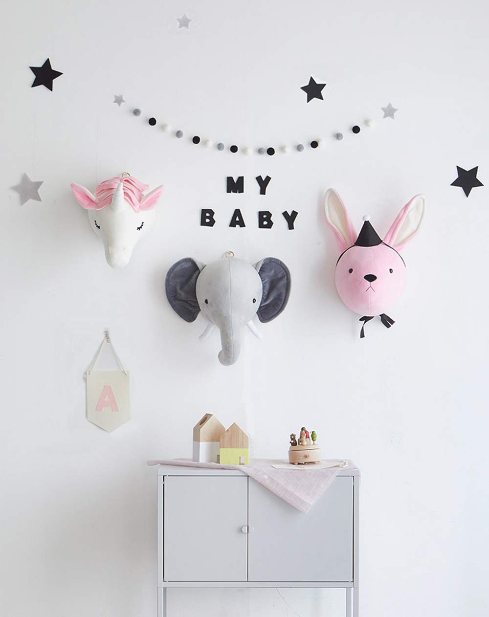 zmr Elephant Nursery Decor Child's Bedroom Stuffed Animal Head Wall Decor Baby Nursery Children's Room Wall Decoration Creative Jewelry