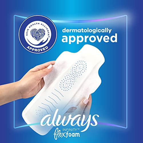 Always Infinity FlexFoam Pads for Women, Size 4, Overnight Absorbency, Unscented, 13 Count