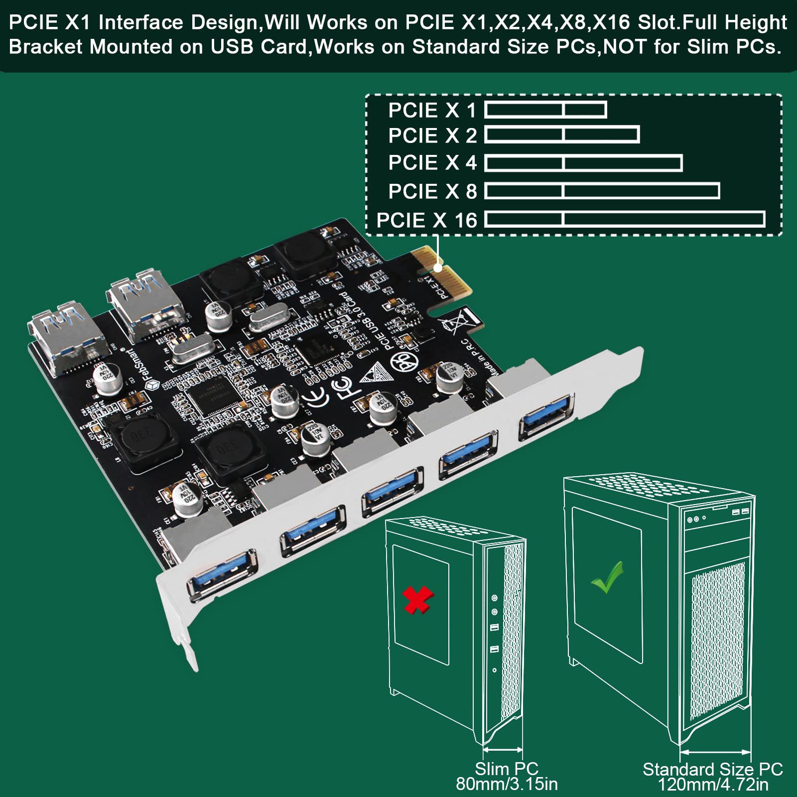 FebSmart 7-Ports Superspeed 5Gbps PCIE USB 3.0 Expansion Card for Windows 11, 10, 8.x, 7, Vista, XP Desktop PCs, Built in FebSmart Self-Powered Technology, No Need Additional Power Supply (FS-U7-Pro)