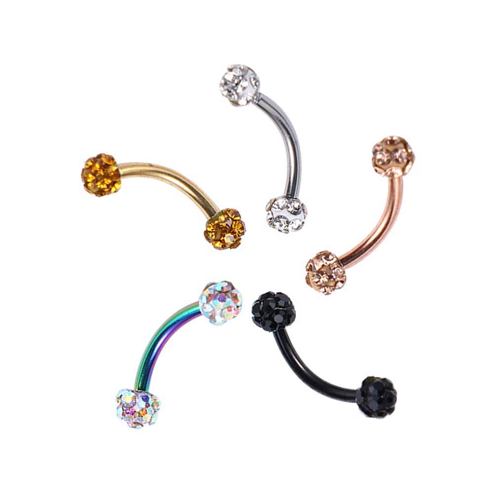 1PC Rhinestone Curved Barbell Eyebrow Rings,Stainless Steel Fake Lip Stud for Earrings Piercing Ring Piercing Jewelry(silver)