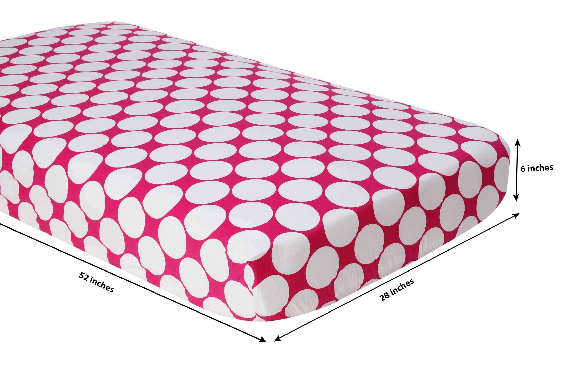 Bacati - ONE Large DOTS Soft Breathable 100% Cotton Percale Baby Crib Fitted Sheet - Fits Standard 28 x 52 x 5 Crib & Toddler Mattresses (Pink/Fuchsia)