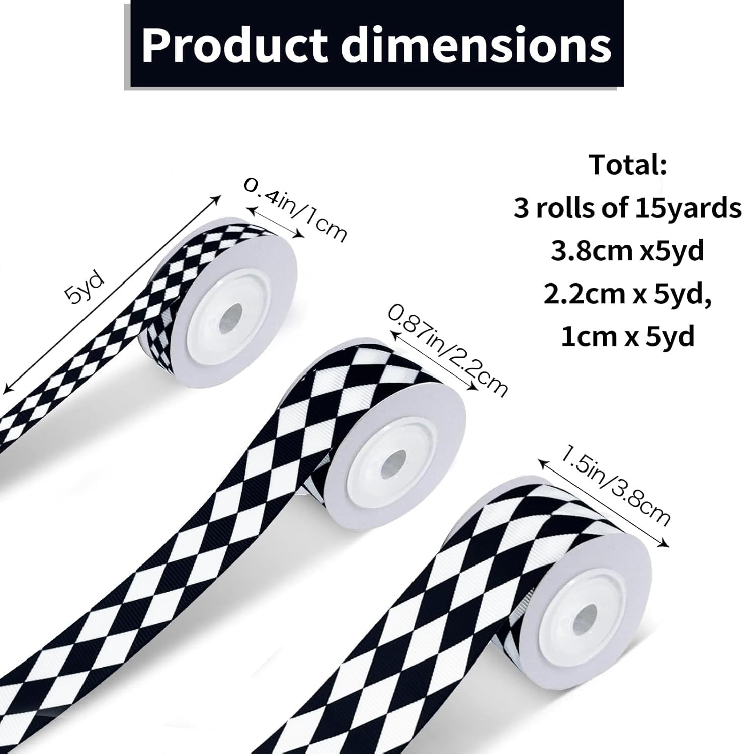 3 Rolls Black White Checkered Grosgrain Ribbon,Plaid Buffalo Ribbon Gift Packaging Ribbon,Crafts Racing Car Theme Printed Checkered Ribbon, for Bow,Xmas Fall Tree Wrapping,DIY Wreath Decorations