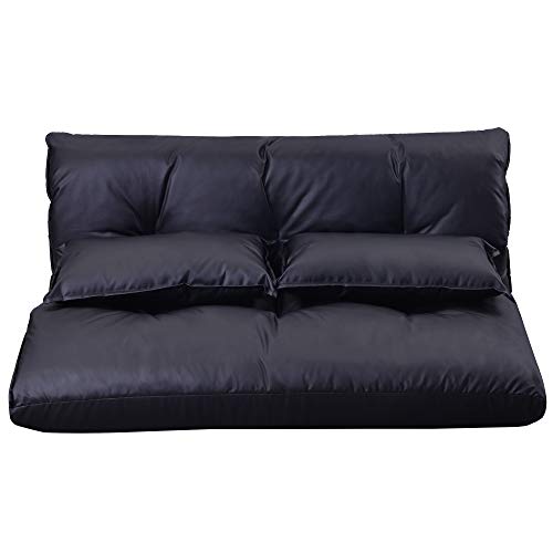 Adjustable Floor Sofa Bed with 2 Pillows , Folding Futon Couch Leisure Lazy Sofa with 5 Reclining Position, PU Floor Sofa for Reading or Gaming in Bedroom/Living Room/Balcony,Black