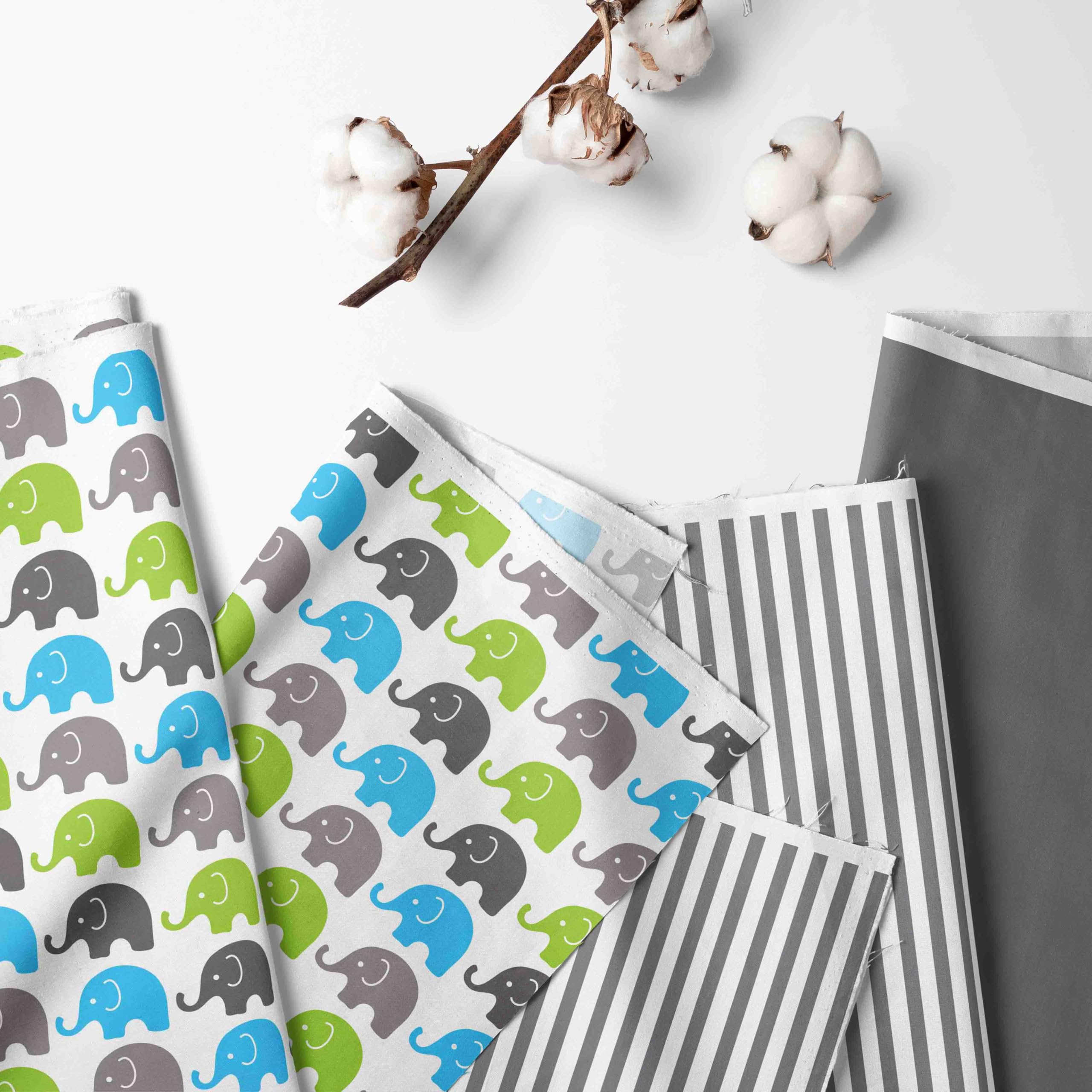Bacati - Toy Chest Playful Elephants Aqua/Lime/Grey