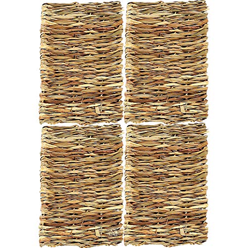 Meric Leopard & Crested Gecko Grass Mat, 4 Pack, Straw Bedding Floor Mat for Nesting Cage, Glass Tank Background Décor, Use as Peg Board in Tank or Cage to Hang Air Plants, Java Fern, Bird Toys