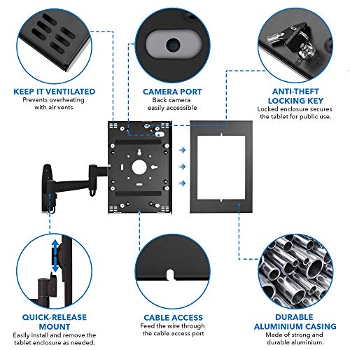 Mount-It! Swing Arm Wall Mount for iPad, iPad Pro, iPad Air, Samsung Tab A | Articulating iPad 10.2 Locking Kiosk | Secure Tablet Wall Mount Compatible With 10.2 and 10.5" Tablets (MI-3774B_G7), Black
