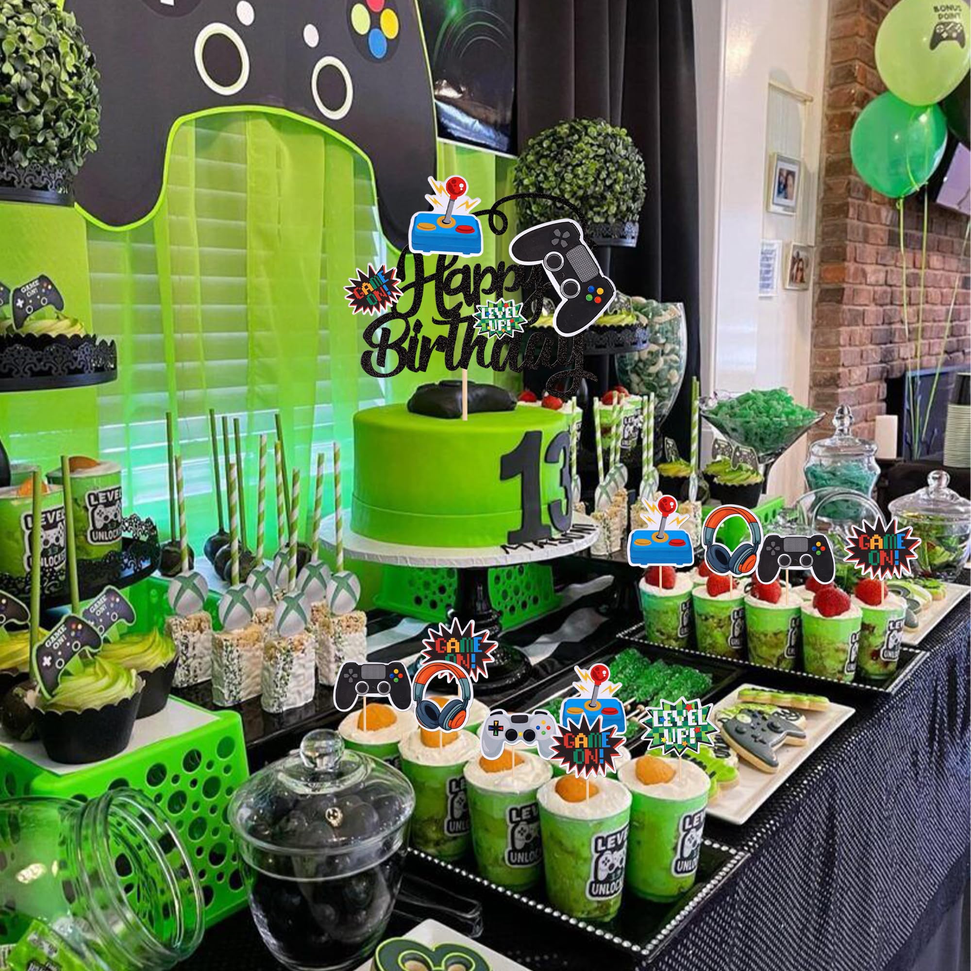 25 PCS Video Game Cupcake Toppers Video Game Happy Birthday Cake Topper Game On Controllers Cupcake Picks GamePad Cake Decorations for Game Theme Baby Shower Kids Birthday Party Supplies