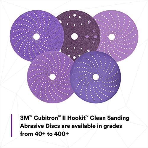 3M Cubitron II Hookit Clean Sanding Abrasive Disc 31374, 6 in, 180+ Grade, Pack of 50 Discs, Virtually Dust-Free, High Performance, Long Lasting, Multi-Hole Pattern, Feather Edging, Stock Removal