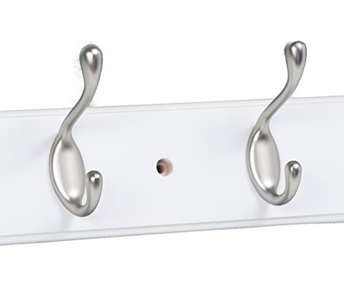 BIRDROCK HOME Hook Coat and Hat Rack - 2 Pack - 6 Hooks - 27 Inches - Wall Mount - Decorative Home Storage - Entryway Foyer Hallway Bathroom Bedroom Rail - Satin Nickel Hooks - White Pine Bathroom