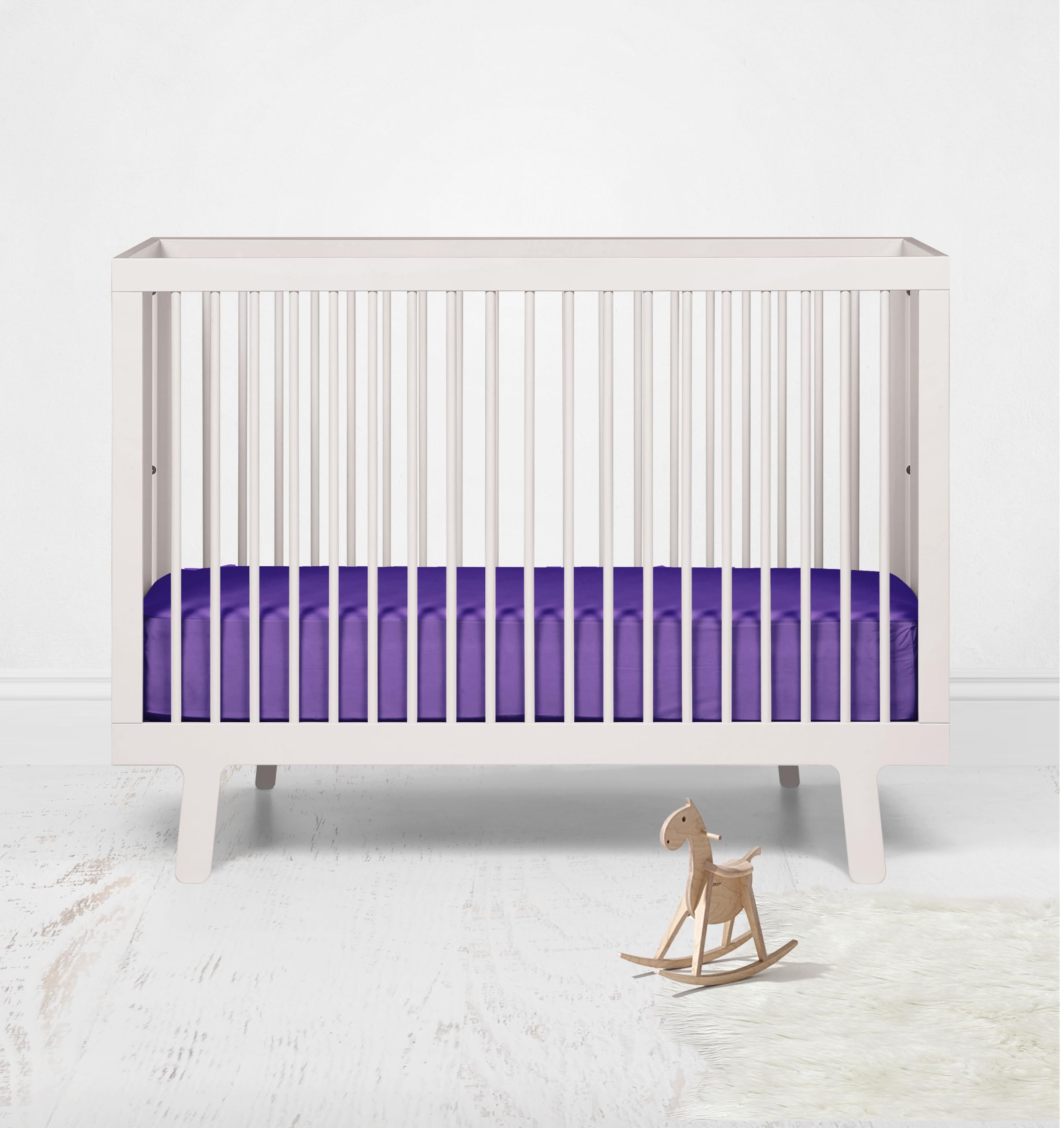 Bacati Solid Purple Fitted Crib Sheet 28" x 52", Soft Breathable Girls 100% Cotton Percale Sheet, Purple, for Girls, Fits US Standard Crib and Toddler Bed mattresses