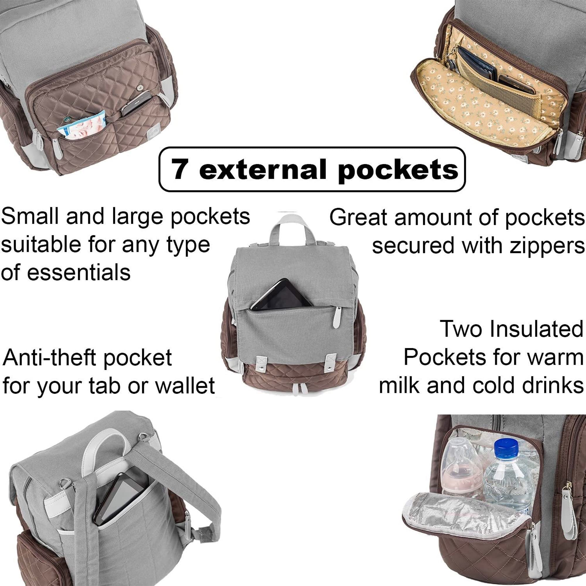 Baby Diaper Bag Backpack with Waterproof Changing Pad Ideal for Mom and Dad,Large Multifunctional Nappy Changing and Travel Bag For Boys and Girls with Stroller Connector and Laptop/Tablet Pockets