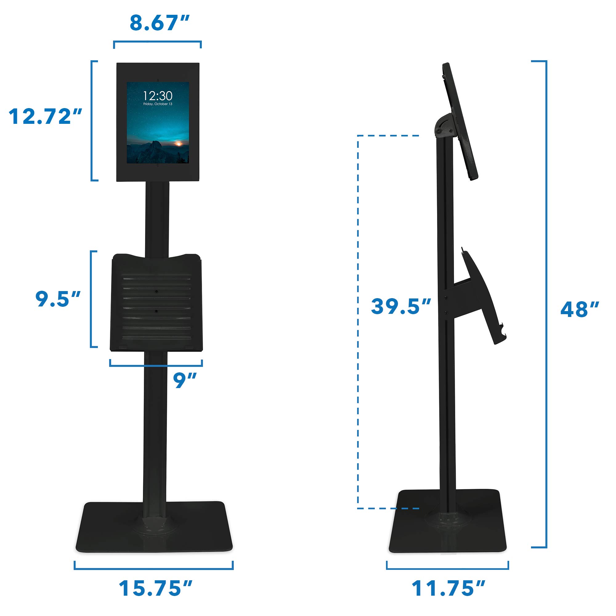 Mount-It! Secure Tablet Floor Stand for iPad, iPad Pro, iPad Air, Samsung Tab A | Anti-Theft Tablet Floor Mount Compatible with 10.2 and 10.5" Tablets | Tablet Kiosk Floor Stand (MI-3770B_G7), Black