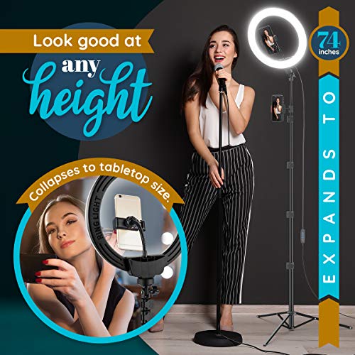 GearLight Ring Light - 10" Selfie Tripod Stand with LED Lights, Dual Phone Holders, Adjustable Height and Lighting for Recording, Makeup & Photography - Cute Room Decor Stuff & Gifts For Teen Girls