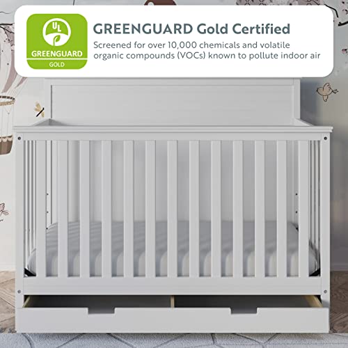 STORKCRAFT Homestead 5-in-1 Convertible Crib with Drawer (White) – GREENGUARD Gold Certified, Crib with Drawer Combo, Includes Nursery Storage Drawer, Converts to Toddler Bed and Full-Size Bed