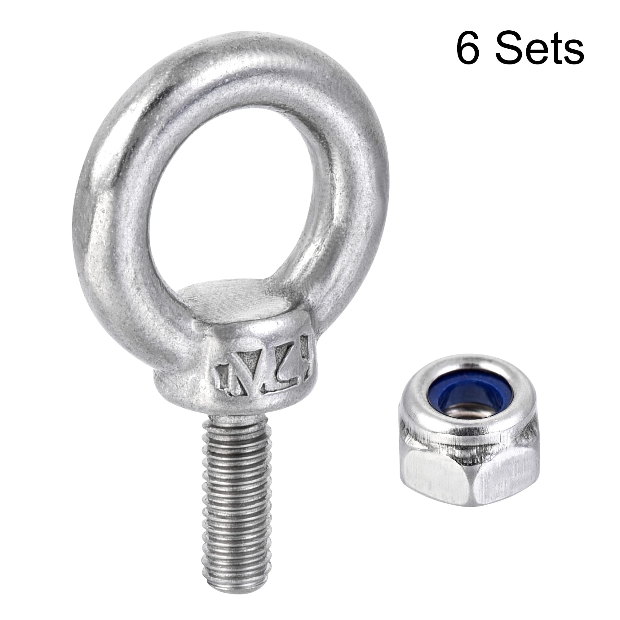 uxcell Lifting Eye Bolt M4 x 11mm Male Thread with Hex Screw Nut for Hanging Securing Chain Wire Rope, 304 Stainless Steel, 6 Sets