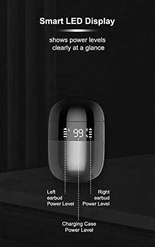 Acuvar in-Ear Wireless Bluetooth 5.2 Headphones, Earbuds with Microphone Compact Rechargeable USB C Smart LED Case for Smartphones Android iOS (Grey)