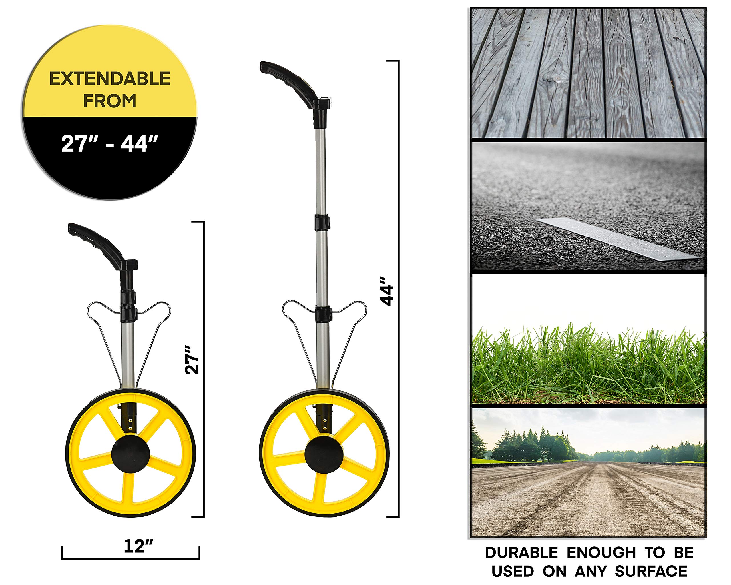 AdirPro Digital Distance Measuring Wheel - Large Digital LCD Display - 12 Commercial Grade Feet-Inch - Free Carrying Bag
