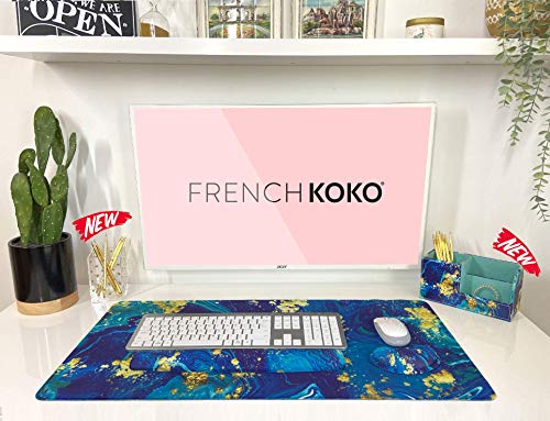 French Koko Large Mouse Pad, Long Desk Mat Keyboard Pad Desktop Accessories Home School College Decor Supplies Pretty Mousepad Big Computer Office Essentials Women Girls XL Cute Modern Marble