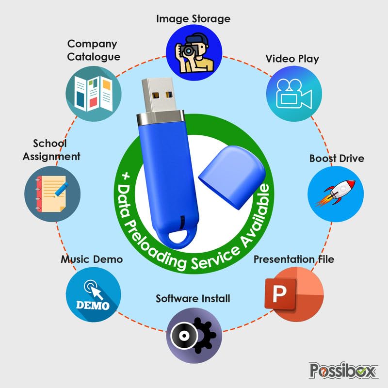 Possibox Custom Promotional USB Flash Drive 128MB Printed with Your Logo - as Campaign Gift Bulk - 500 Pack